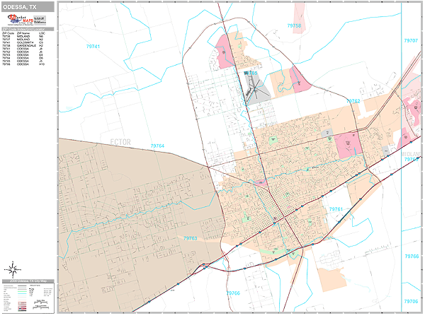 Odessa Texas Wall Map (Premium Style) by MarketMAPS