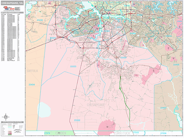 Chesapeake Virginia Wall Map (Premium Style) by MarketMAPS