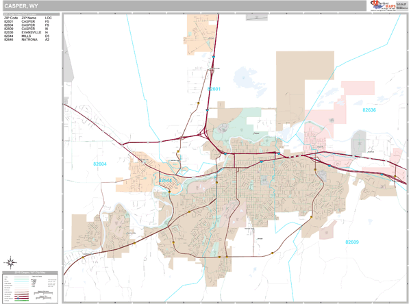 Casper Wyoming Wall Map (Premium Style) by MarketMAPS