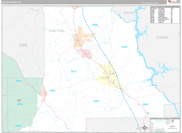 Chilton County, AL Wall Map Premium Style by MarketMAPS