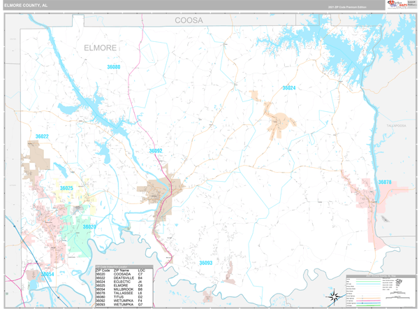 Elmore County, AL Wall Map Premium Style by MarketMAPS