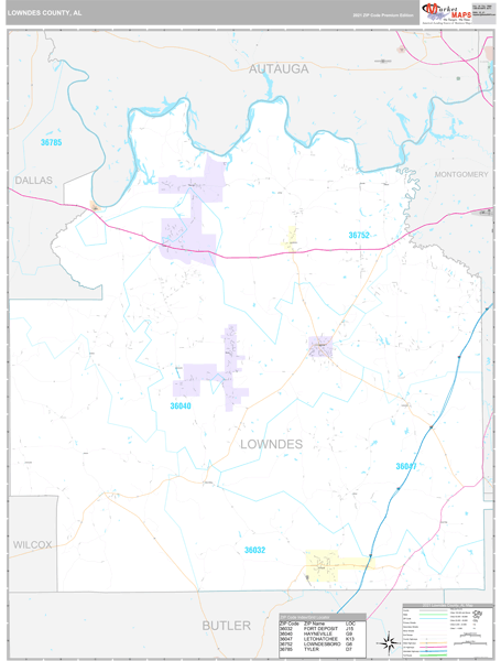 Lowndes County, AL Wall Map Premium Style by MarketMAPS