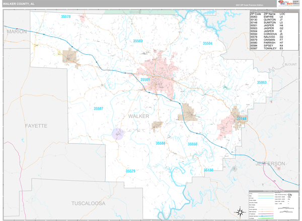 Walker County, AL Wall Map Premium Style by MarketMAPS