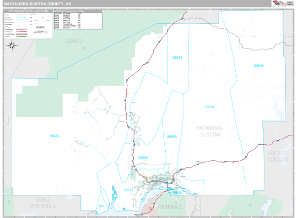 Matanuska-Susitna County, AK Wall Map Premium Style by MarketMAPS