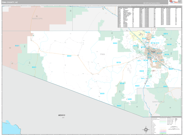 Pima County, AZ Wall Map Premium Style by MarketMAPS