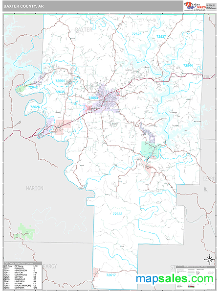 Baxter County, AR Wall Map Premium Style by MarketMAPS