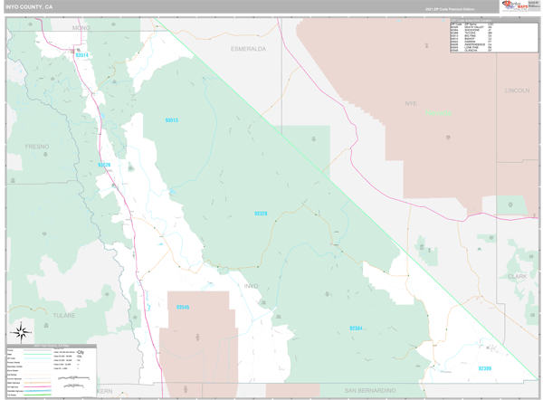 Inyo County, CA Wall Map Premium Style by MarketMAPS