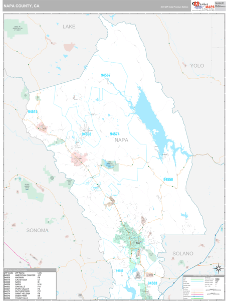 Napa County, CA Wall Map Premium Style by MarketMAPS