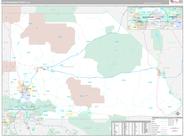 San Bernardino County, CA Wall Map Premium Style by MarketMAPS