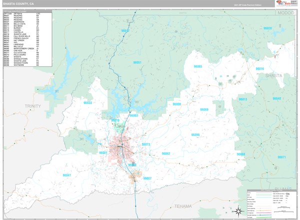 Shasta County, CA Wall Map Premium Style by MarketMAPS