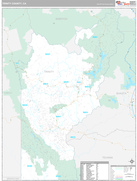 Trinity County, CA Wall Map Premium Style by MarketMAPS