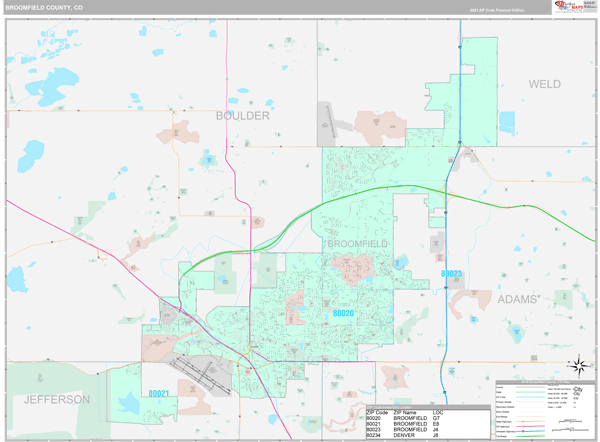 Broomfield County, CO Wall Map Premium Style by MarketMAPS