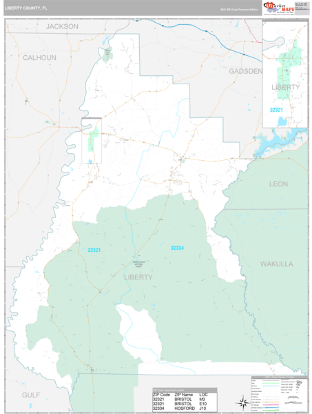 Liberty County, FL Wall Map Premium Style by MarketMAPS