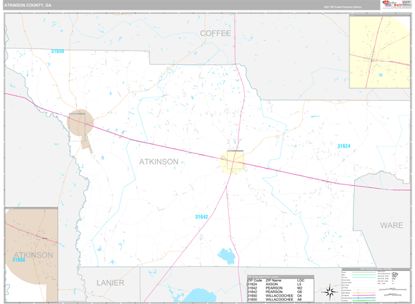 Atkinson County, GA Wall Map Premium Style by MarketMAPS