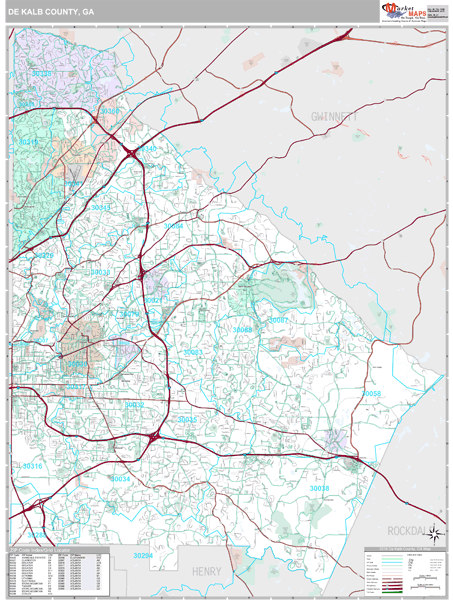 DeKalb County, GA Zip Code Wall Map Premium Style by MarketMAPS