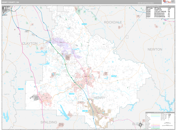 Henry County, GA Wall Map Premium Style by MarketMAPS