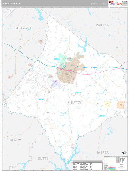 Newton County, GA Wall Map Premium Style by MarketMAPS