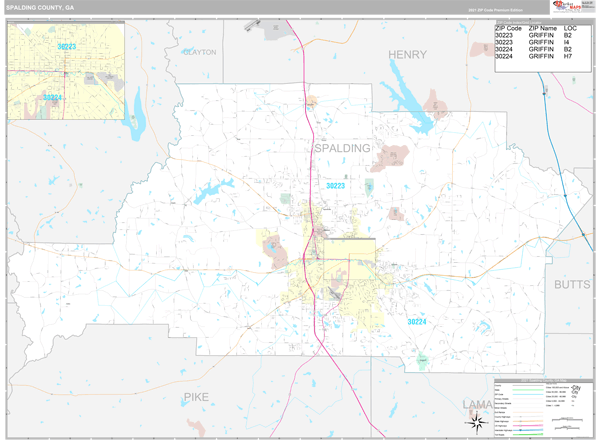 Spalding County, GA Wall Map Premium Style by MarketMAPS