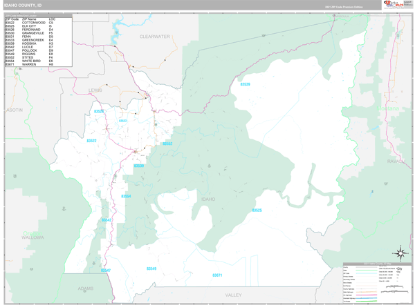 Idaho County, ID Wall Map Premium Style by MarketMAPS