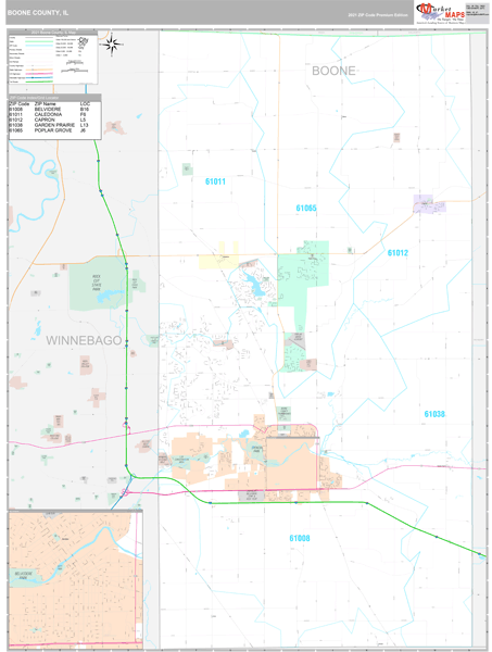 Boone County, IL Wall Map Premium Style by MarketMAPS