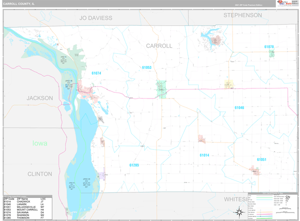 Carroll County, IL Wall Map Premium Style by MarketMAPS