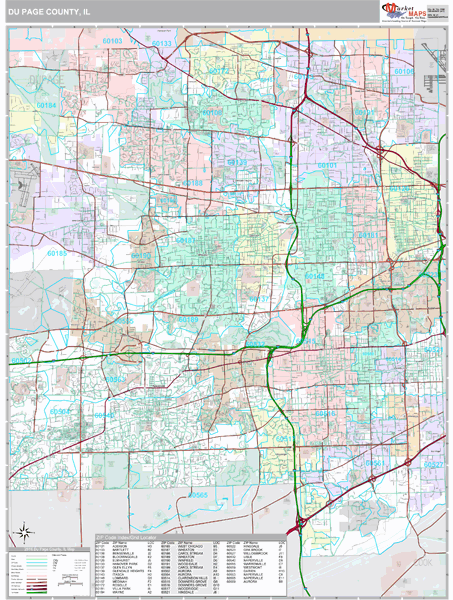 DuPage County, IL Wall Map Premium Style by MarketMAPS