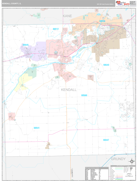 Kendall County, IL Wall Map Premium Style by MarketMAPS