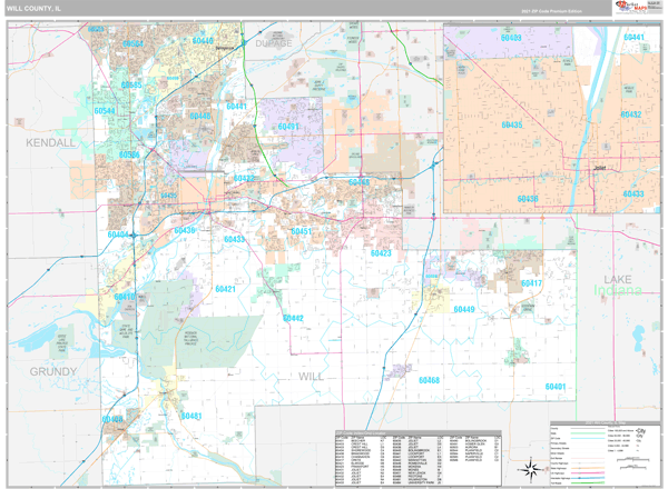 Will County, IL Wall Map Premium Style by MarketMAPS