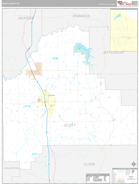 Scott County, IN Wall Map Premium Style by MarketMAPS