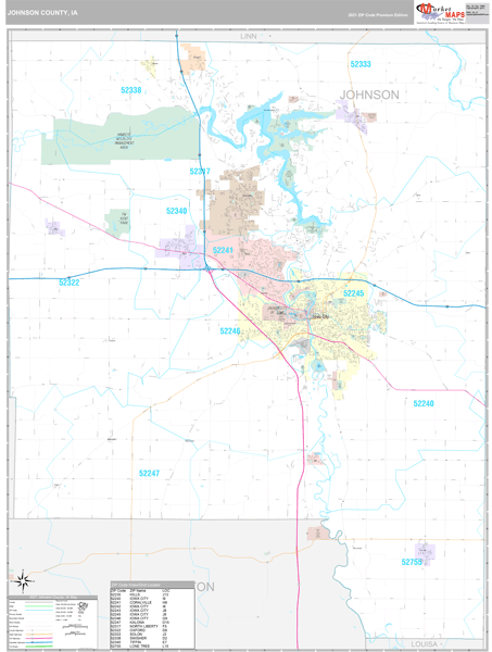 Johnson County, IA Wall Map Premium Style by MarketMAPS