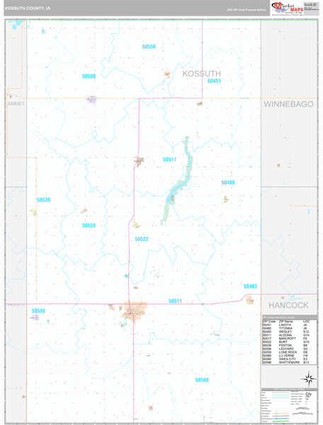 Kossuth County, IA Wall Map Premium Style by MarketMAPS
