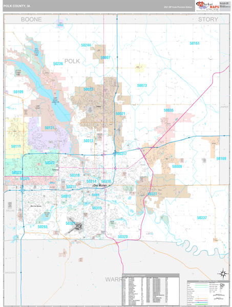 Polk County, IA Wall Map Premium Style by MarketMAPS