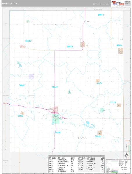 Tama County, IA Wall Map Premium Style by MarketMAPS
