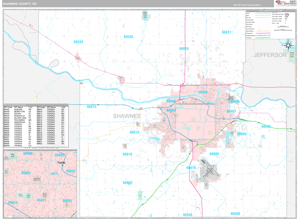 Shawnee County, KS Wall Map Premium Style by MarketMAPS