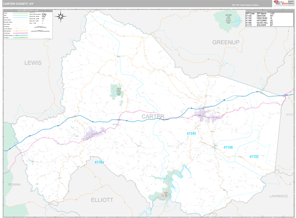 Carter County, KY Wall Map Premium Style by MarketMAPS