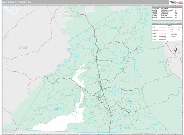 McCreary County, KY Wall Map Premium Style by MarketMAPS