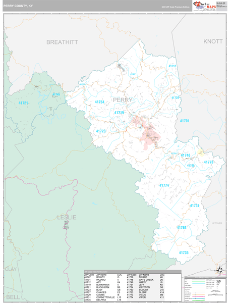 Perry County, KY Wall Map Premium Style by MarketMAPS