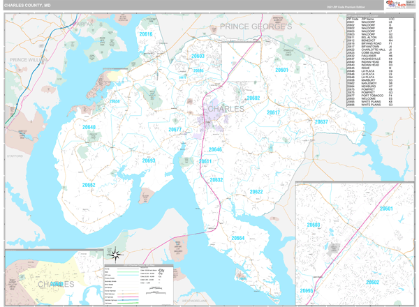 Charles County, MD Wall Map Premium Style by MarketMAPS