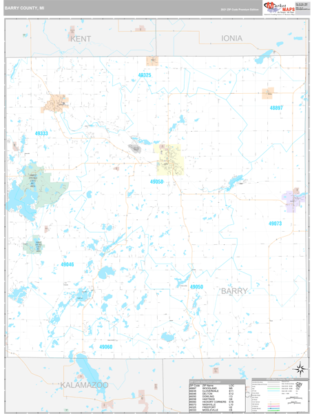 Barry County, MI Wall Map Premium Style by MarketMAPS