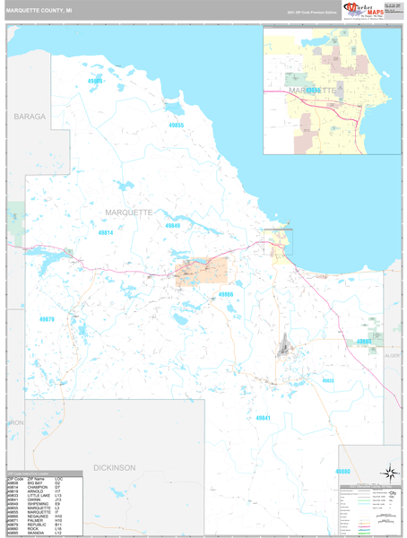 Marquette County, MI Wall Map Premium Style by MarketMAPS
