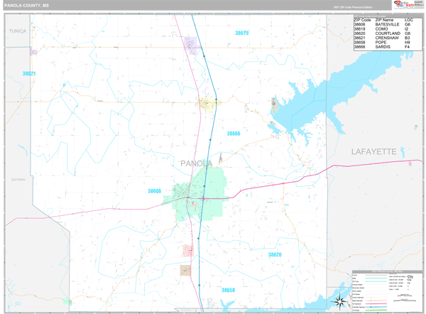 Panola County, MS Wall Map Premium Style by MarketMAPS