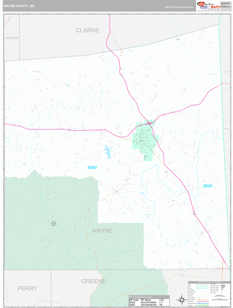 Wayne County, MS Wall Map Premium Style by MarketMAPS