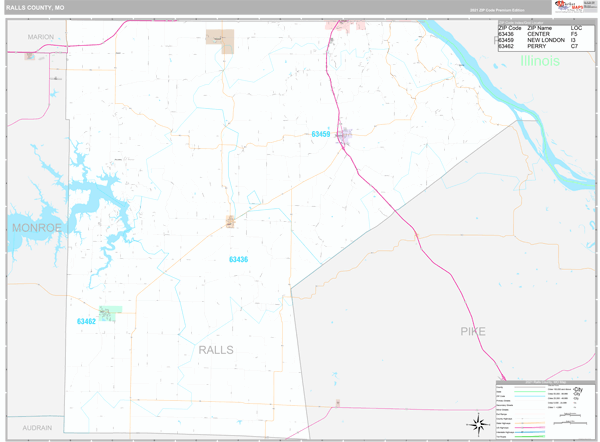 Ralls County, MO Wall Map Premium Style by MarketMAPS