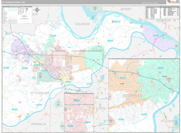 St. Charles County, MO Zip Code Wall Map Premium Style by MarketMAPS St. Charles County, MO Zip Code Wall Map Premium Style by MarketMAPS