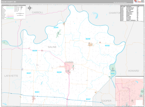 Saline County, MO Wall Map Premium Style by MarketMAPS