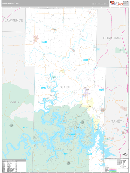 Stone County, MO Wall Map Premium Style by MarketMAPS