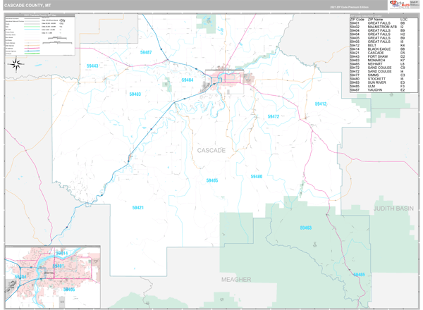 Cascade County, MT Wall Map Premium Style by MarketMAPS