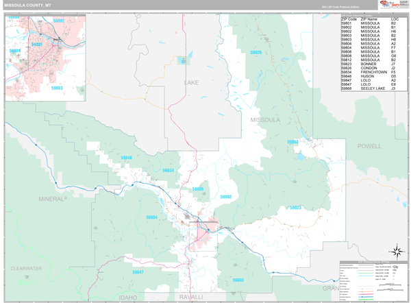 Missoula County, MT Wall Map Premium Style by MarketMAPS