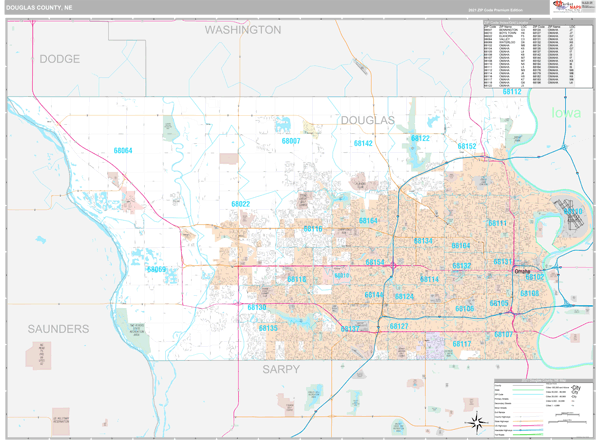 Douglas County, NE Wall Map Premium Style by MarketMAPS