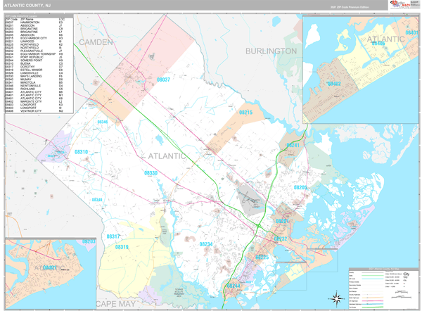 Atlantic County, NJ Wall Map Premium Style by MarketMAPS
